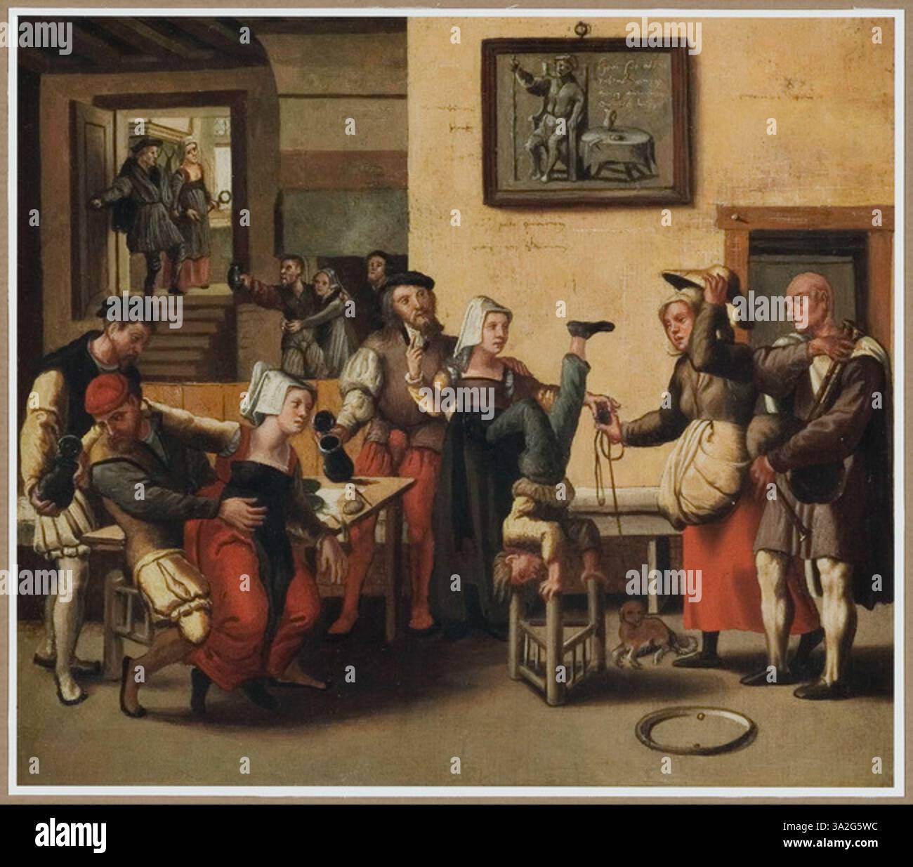 This 16th-century painting depicts the interior of a tavern, with an ...