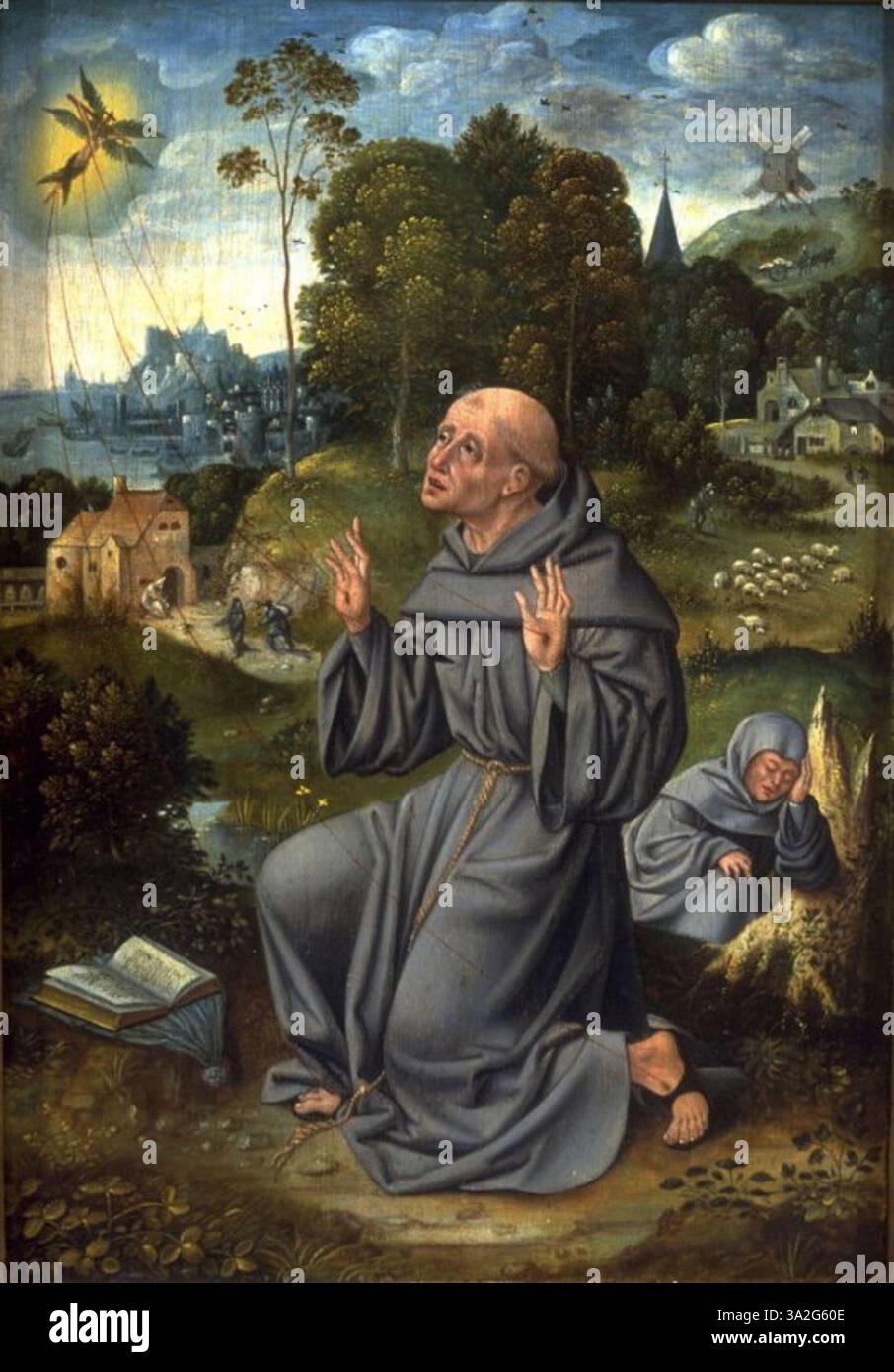 This 1530 painting by Joos van Cleve depicts Saint Francis receiving the stigmata, the wounds of ...