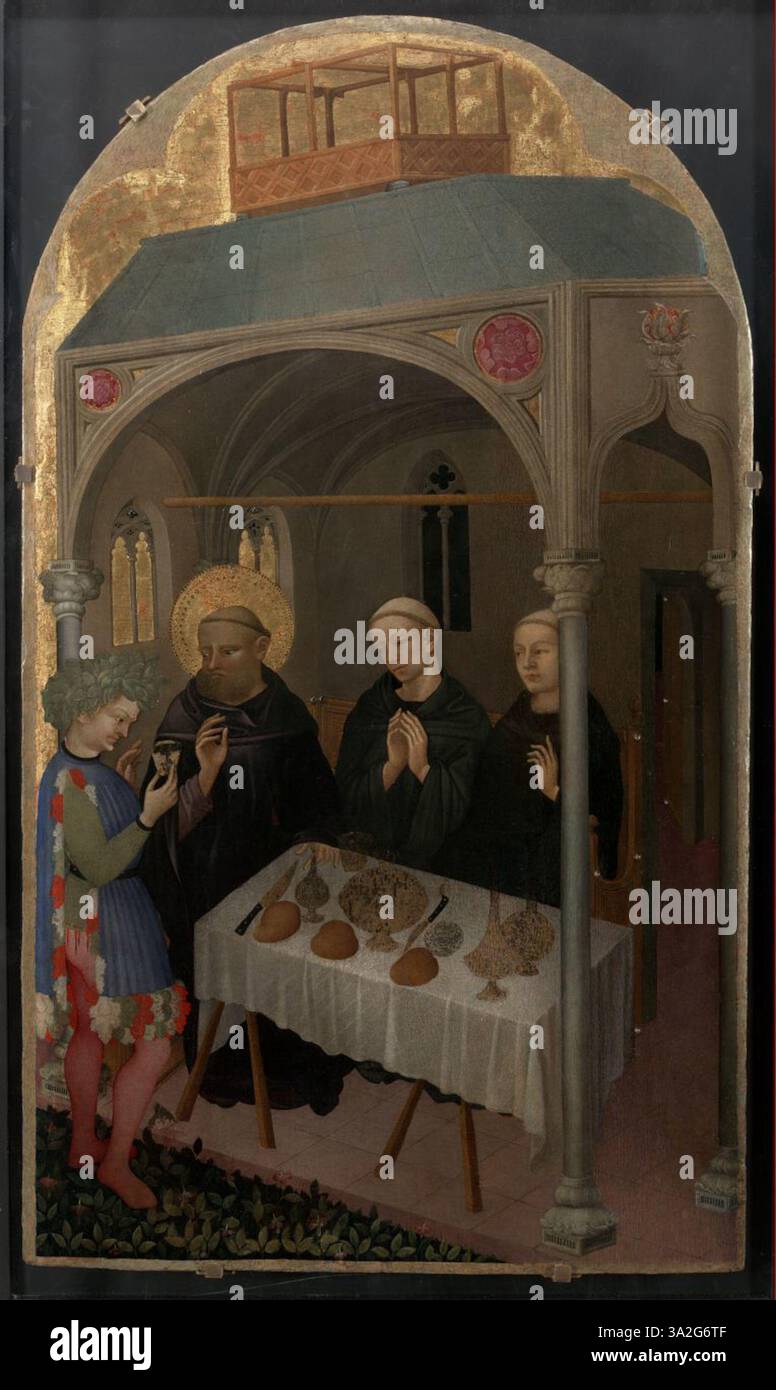 Gentile da Fabriano's painting of St. Benedict blessing poisoned wine, depicting the saint’s ...