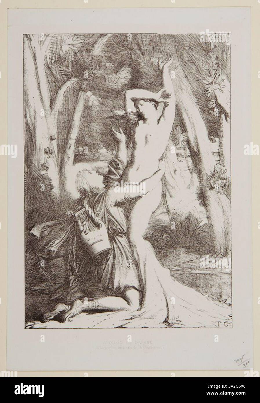 Chassériau’s 'Apollo and Daphne' painting captures the mythological story where Apollo chases ...