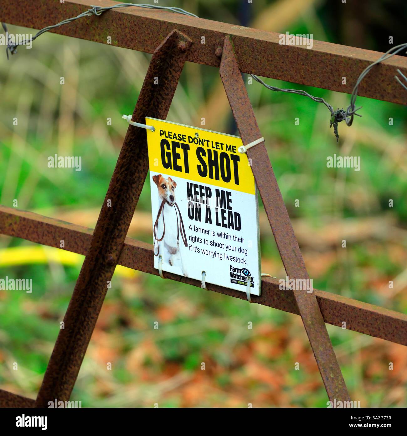 Sign warning dog owners - Please Don't Let Me Get Shot - on a rusty ...