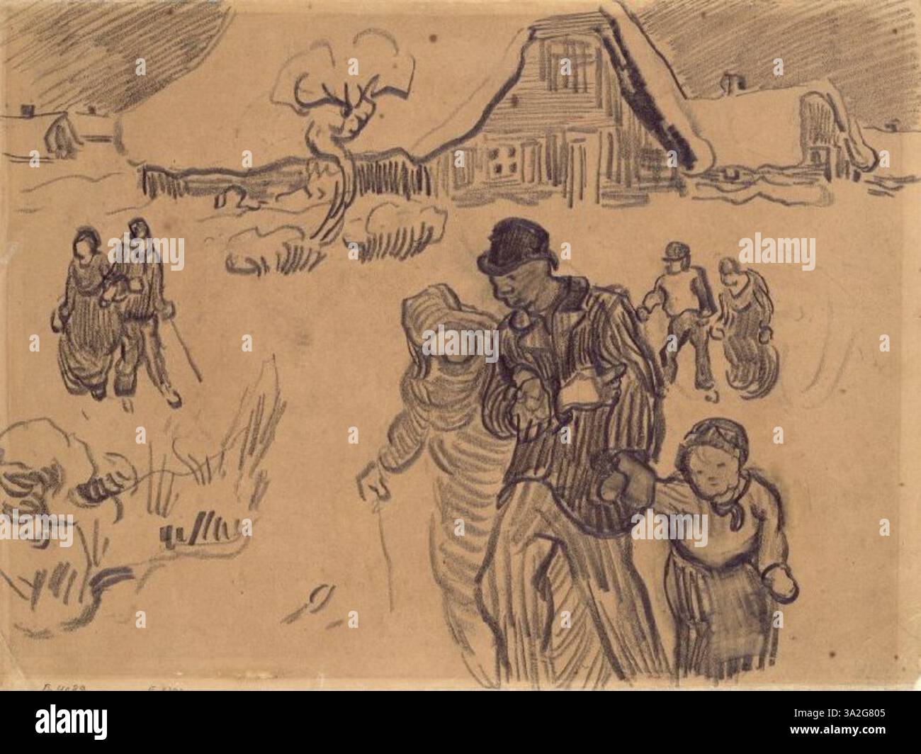 Vincent van Gogh’s drawing portrays a rural scene with attention to ...