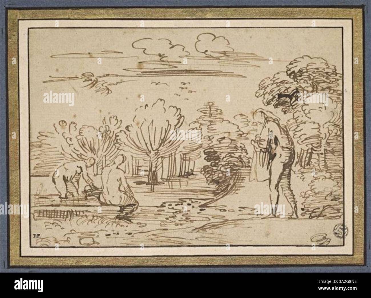 This landscape by Annibale Carracci features three bathers in a natural ...