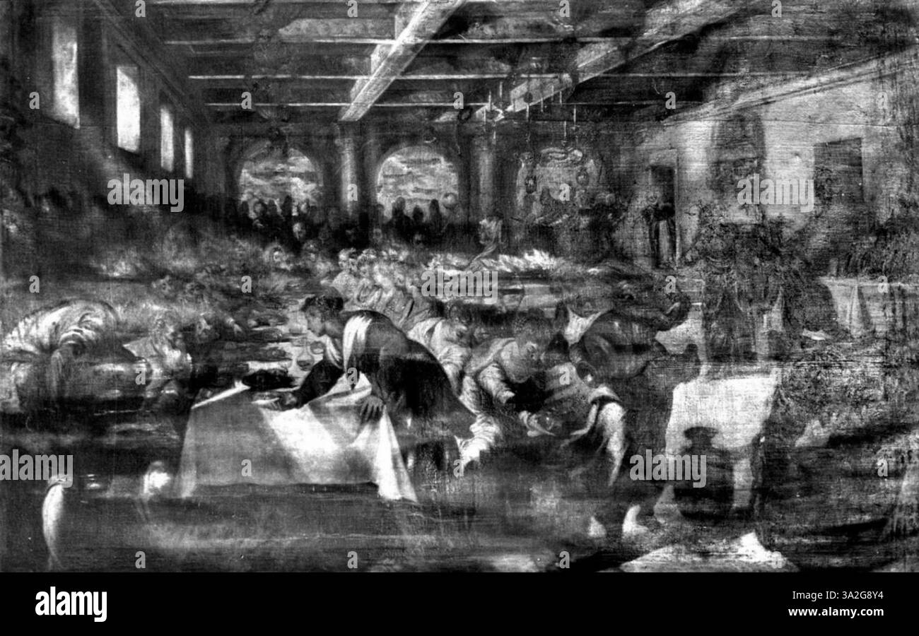 The painting illustrates the biblical story of the Wedding at Cana ...