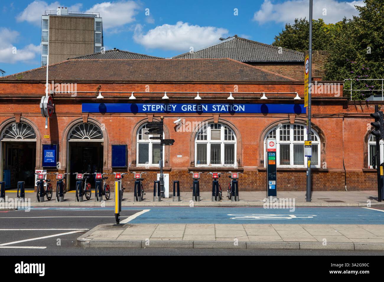 London, UK - August 9th 2023: sign above the entrance to Stepney Green ...