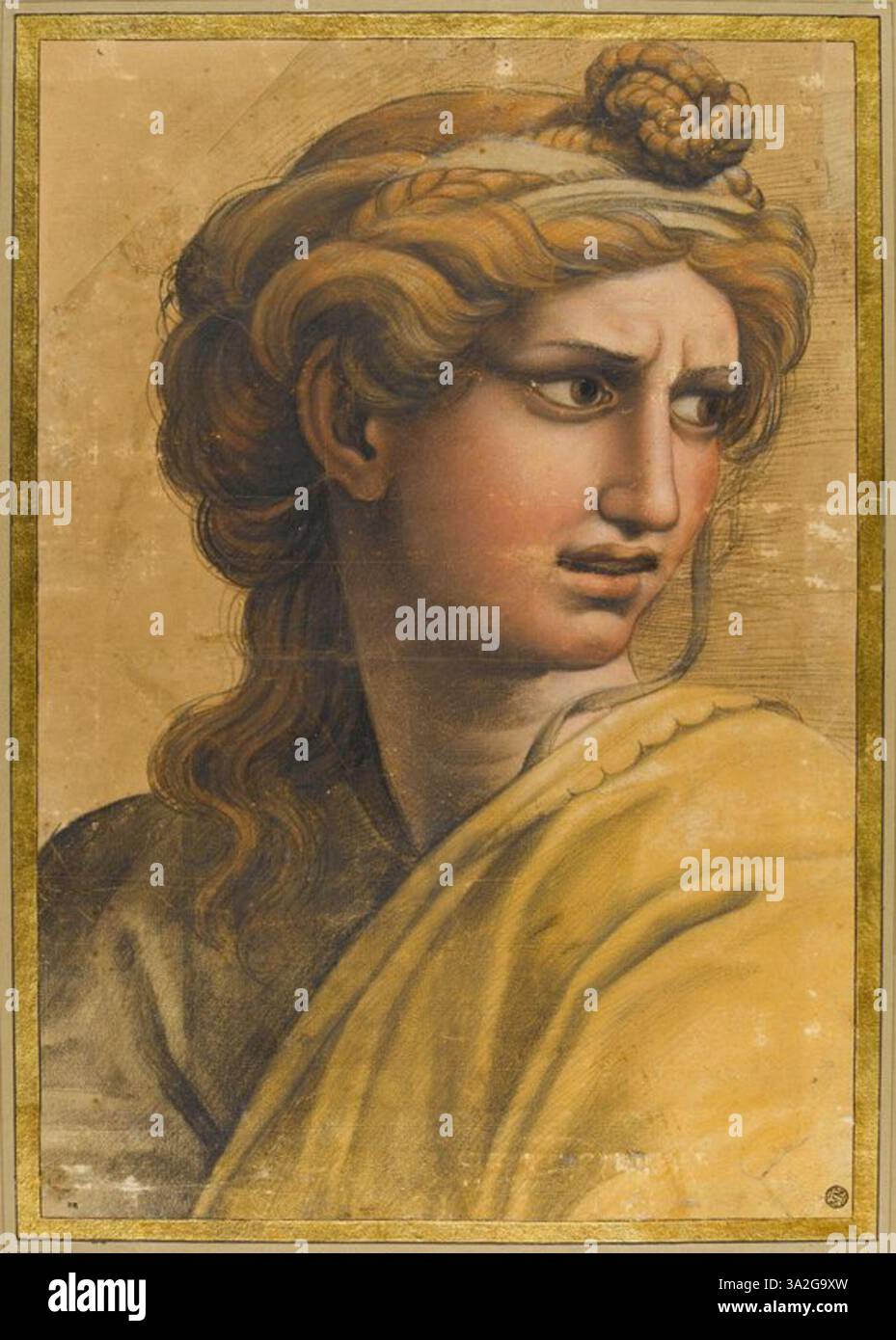 This image is a study of a woman’s head turned three-quarters to the ...