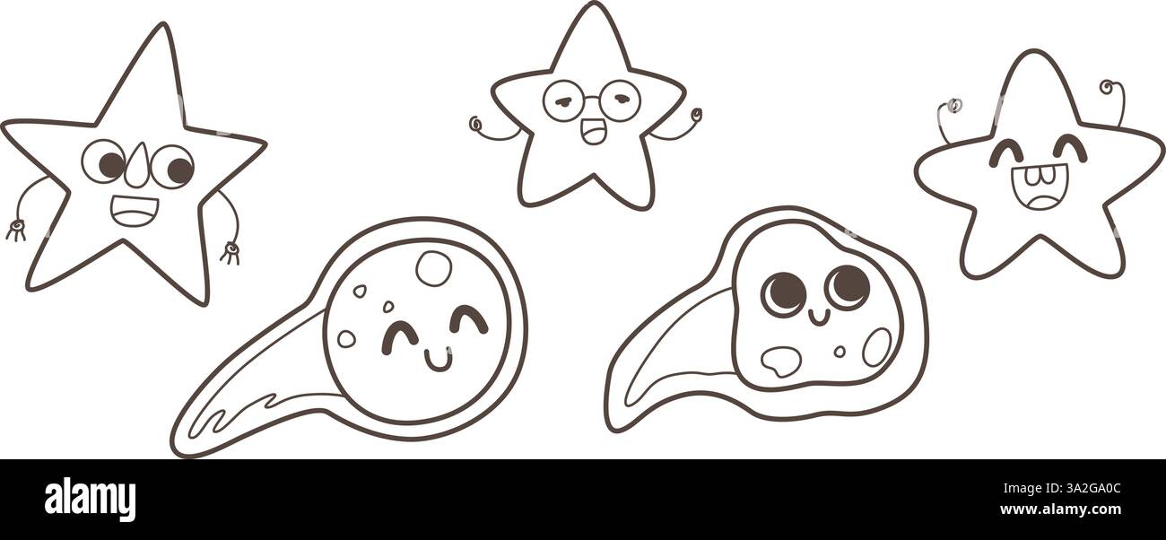 Vector lineart Illustration of a Star, Meteor and Shooting Star for ...