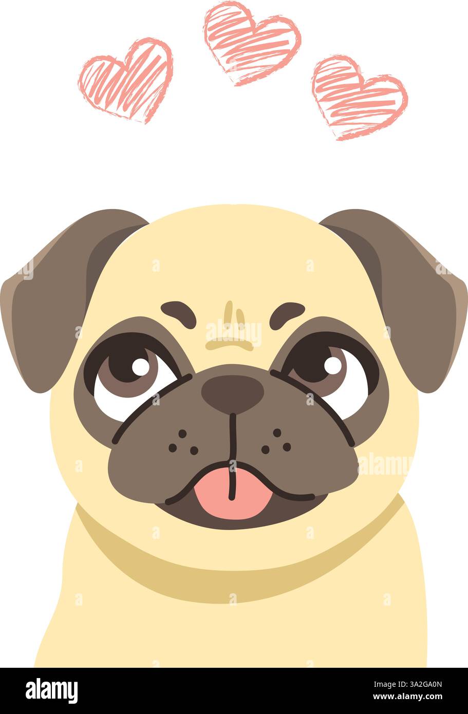 Cute puggy dog with hearts cartoon vector illustration. Pet animal with ...