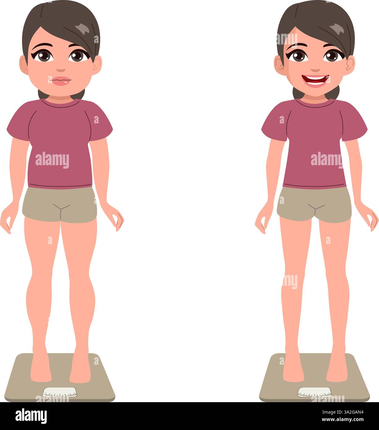 Before And After Diet Woman With Weight Scale Vector Illustration ...