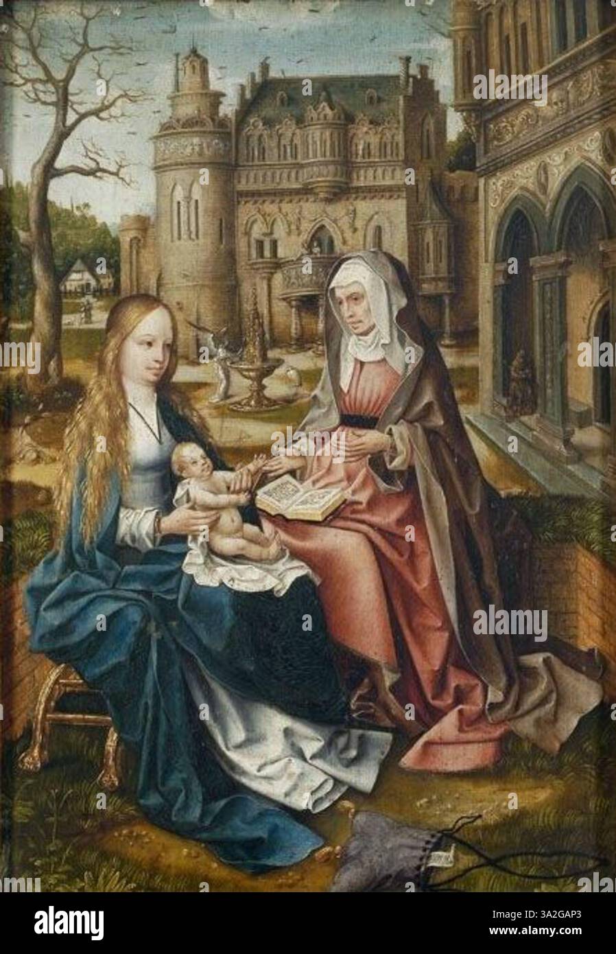 This 16th-century painting depicts Saint Anne, the Virgin Mary, and the Christ Child, a common ...