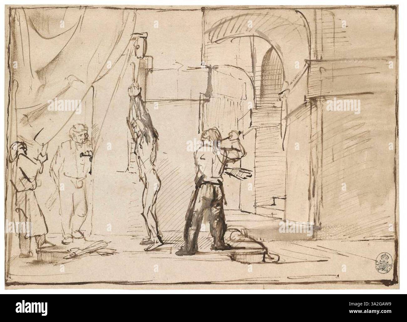 This dramatic work by Rembrandt shows the flagellation of Christ ...
