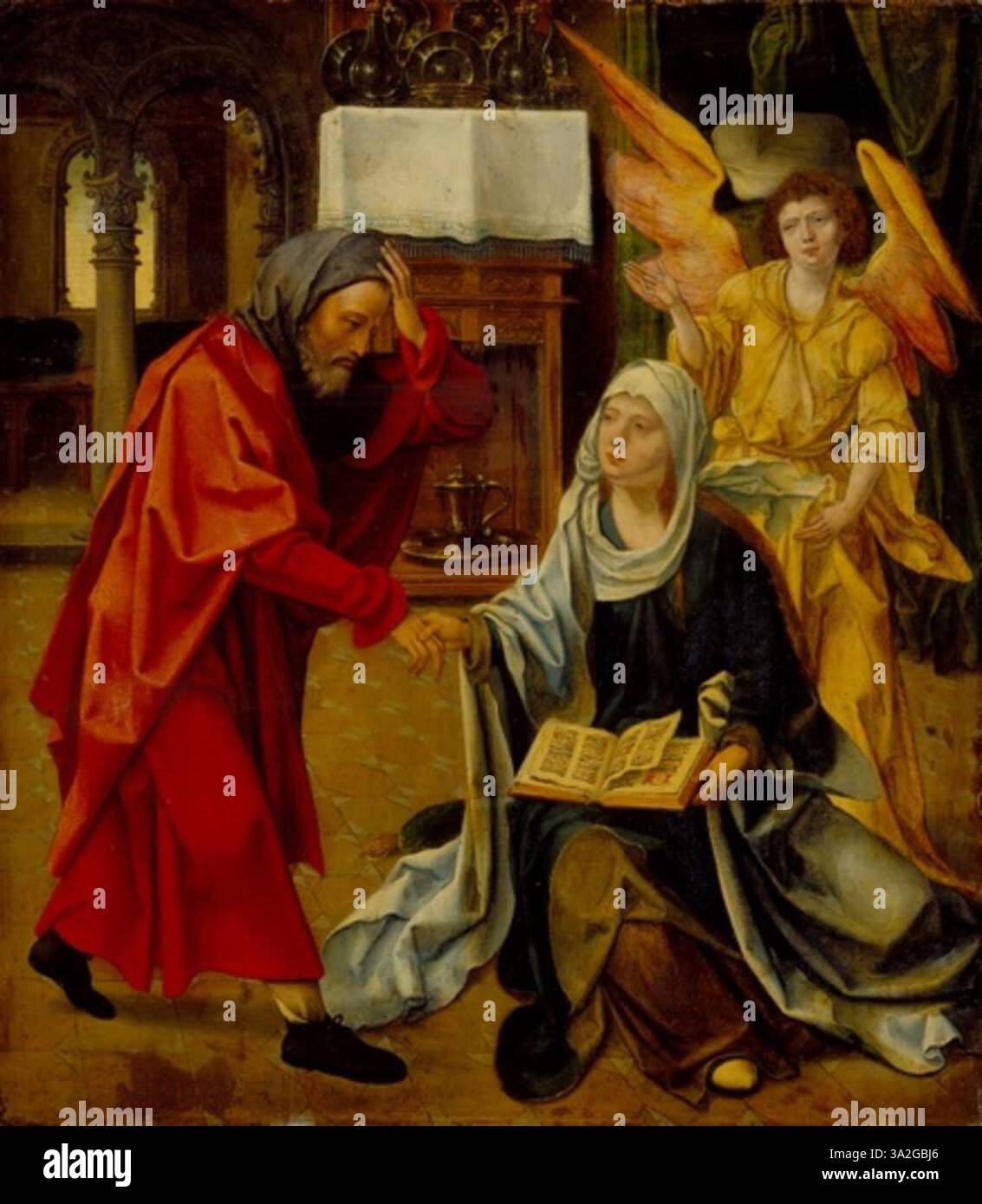 This 1518 painting by the Master of 1518 depicts Joseph's return to Mary, illustrating the ...