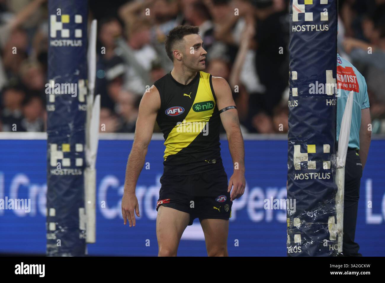 Seth Campbell of the Tigers celebrates kicking a goal during the AFL ...