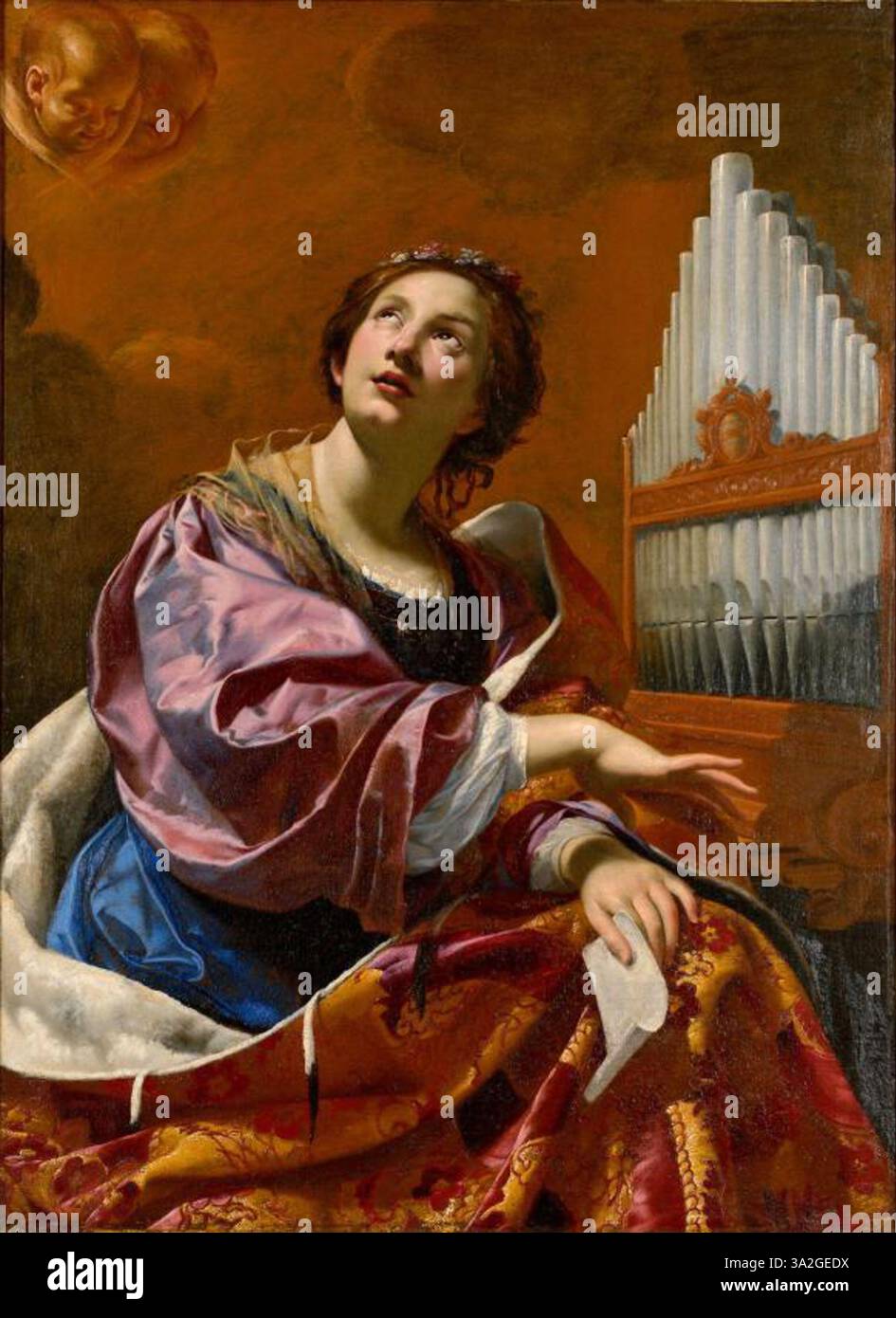 Saint Cecilia, patron saint of music, is depicted in this painting with ...