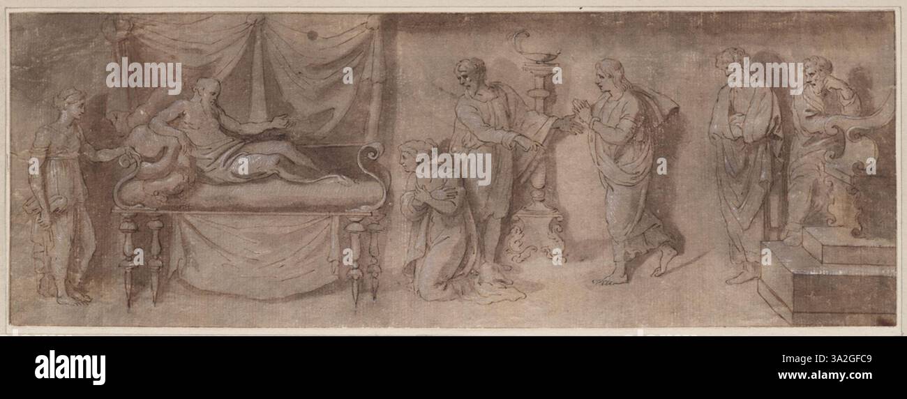 This artwork shows Bathsheba and Solomon at the deathbed of King David ...