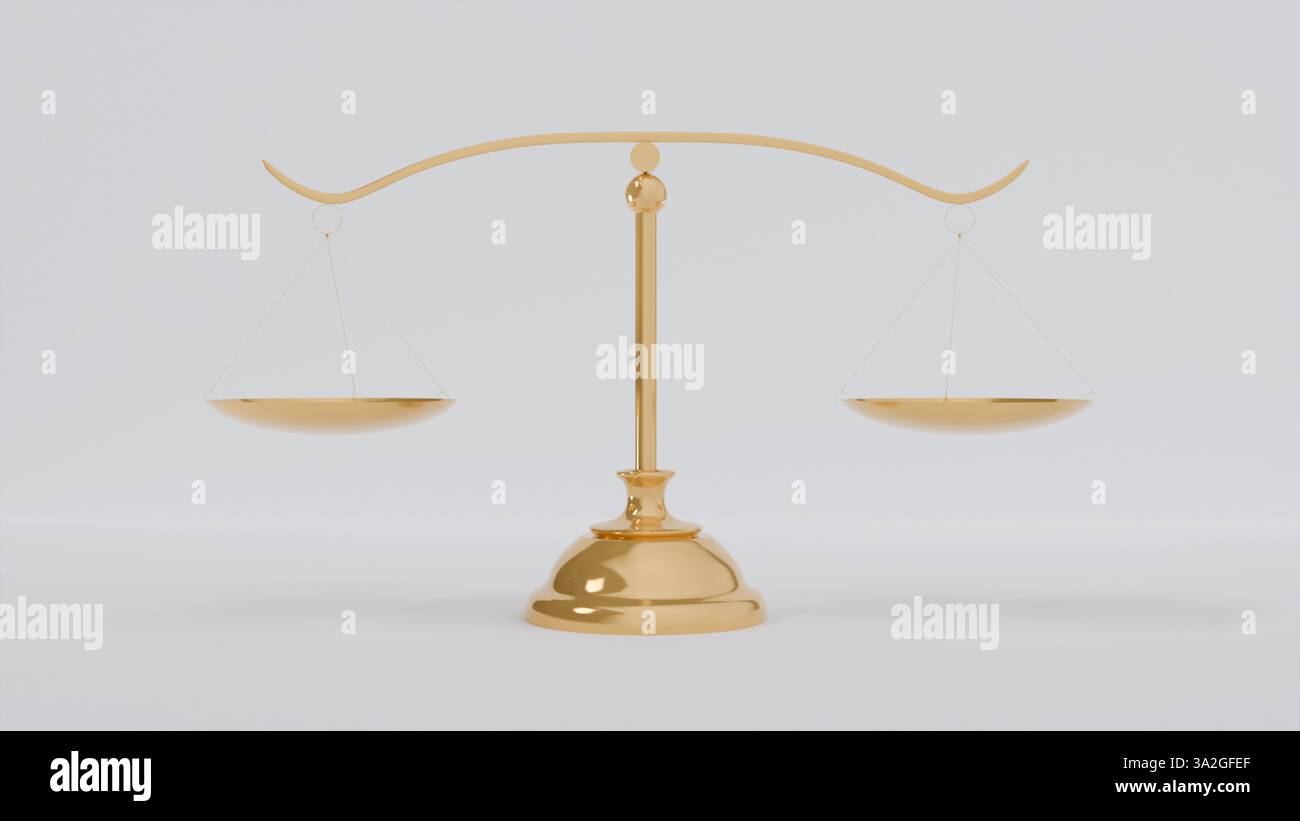 3D model of golden scales of justice on a white background close-up ...
