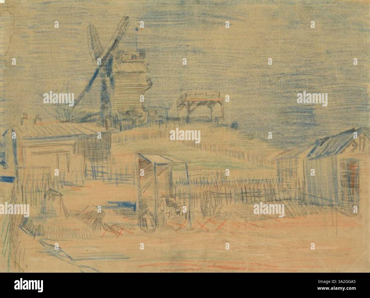 Vincent van Gogh’s drawing illustrates a rural scene, focusing on the ...