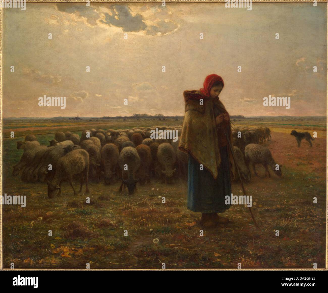 A shepherdess is shown with her flock of sheep, surrounded by the open ...