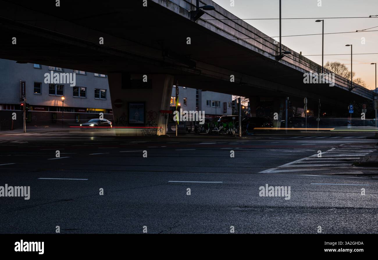 Cars at the viaduct and crossing of the Hermann Debroux Avenue in ...