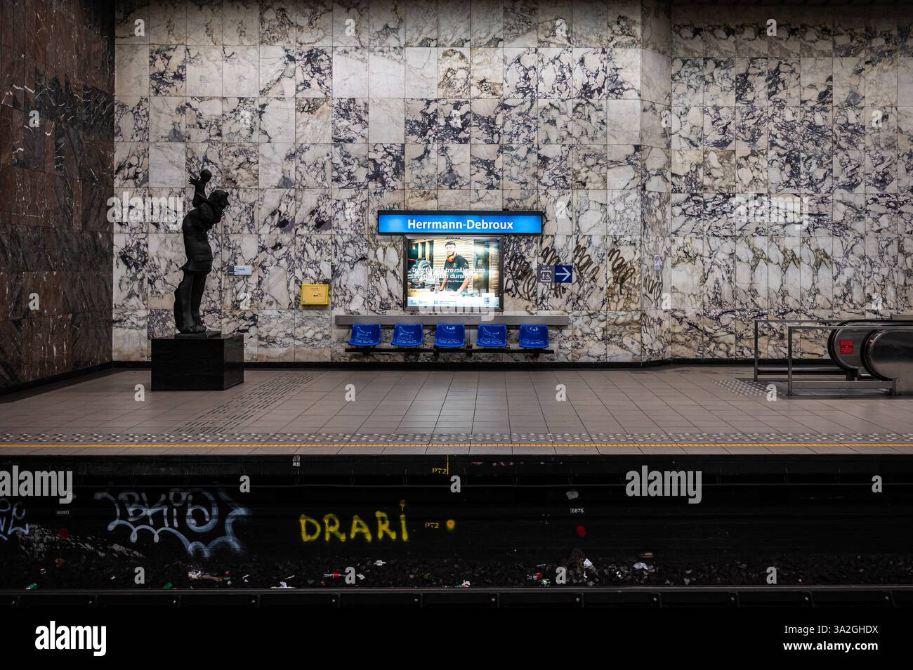 Interior of the Hermann Debroux metro station underground in Auderghem ...