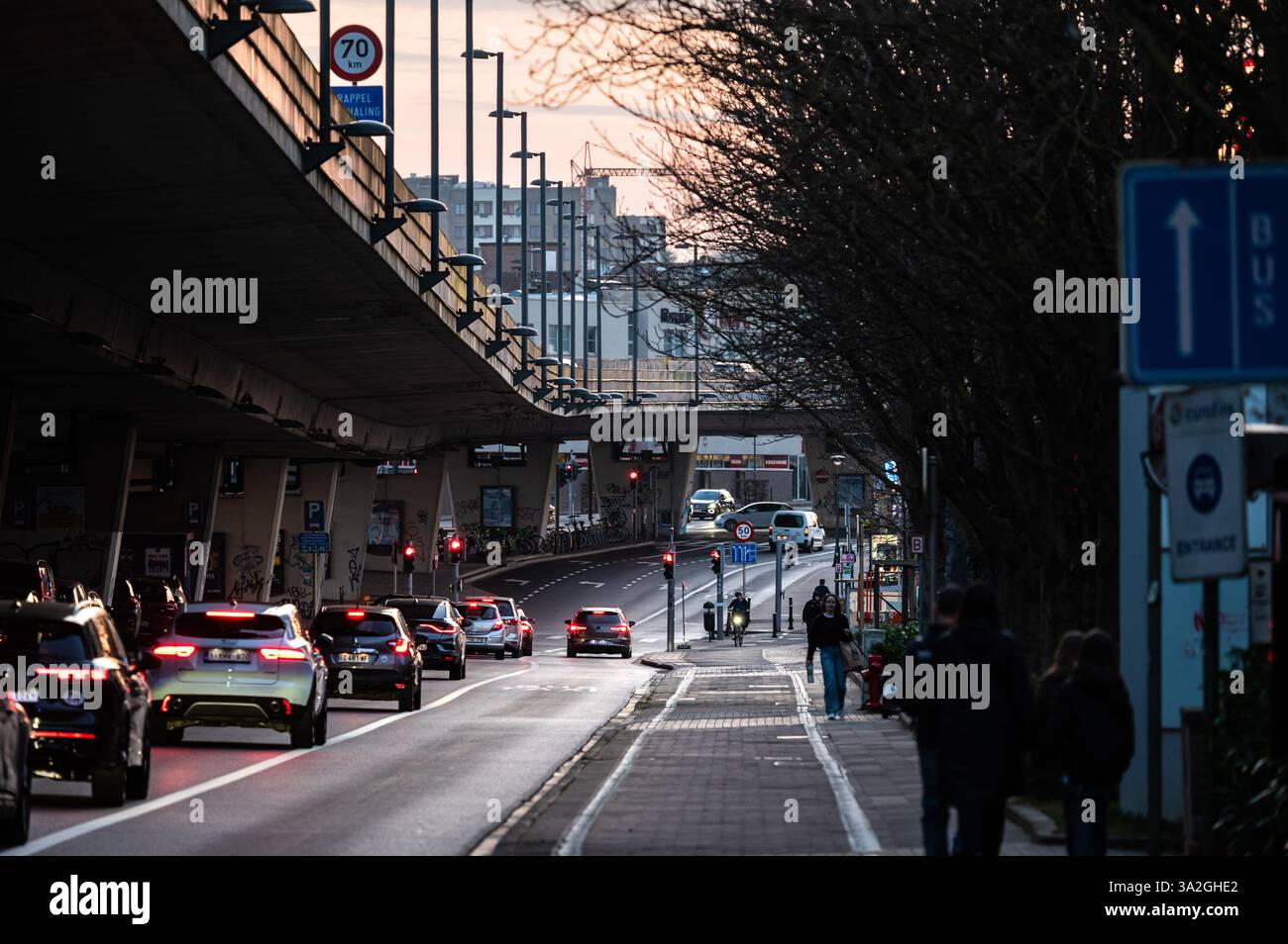 Cars at the viaduct and crossing of the Hermann Debroux Avenue in ...