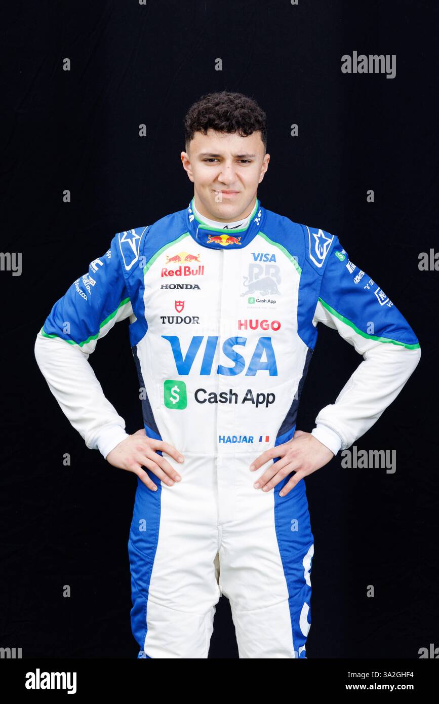 Isack Hadjar of France and the Visa Cash App Racing Bulls Formula One Team poses for his ...