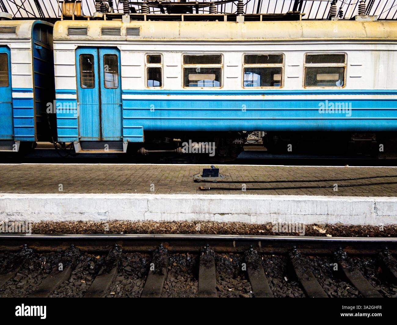 Soviet Style Train Wagons Old, Soviet Style train wagon waiting at a ...
