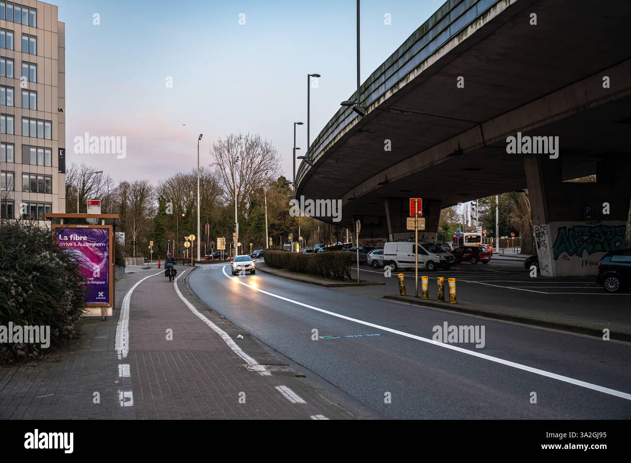 Cars at the viaduct and crossing of the Hermann Debroux Avenue in ...