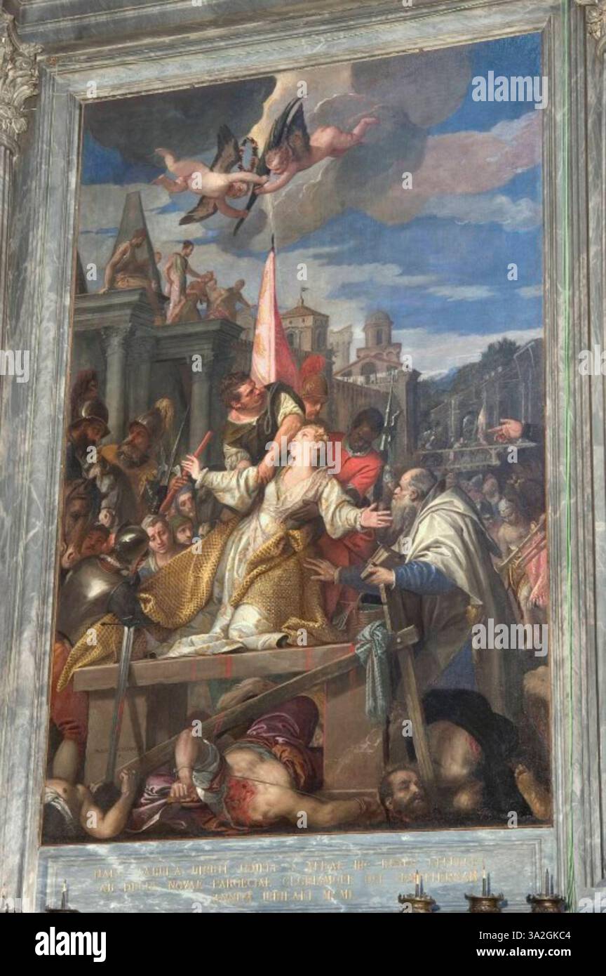 This artwork portrays the martyrdom of Saint Afra, focusing on her ...