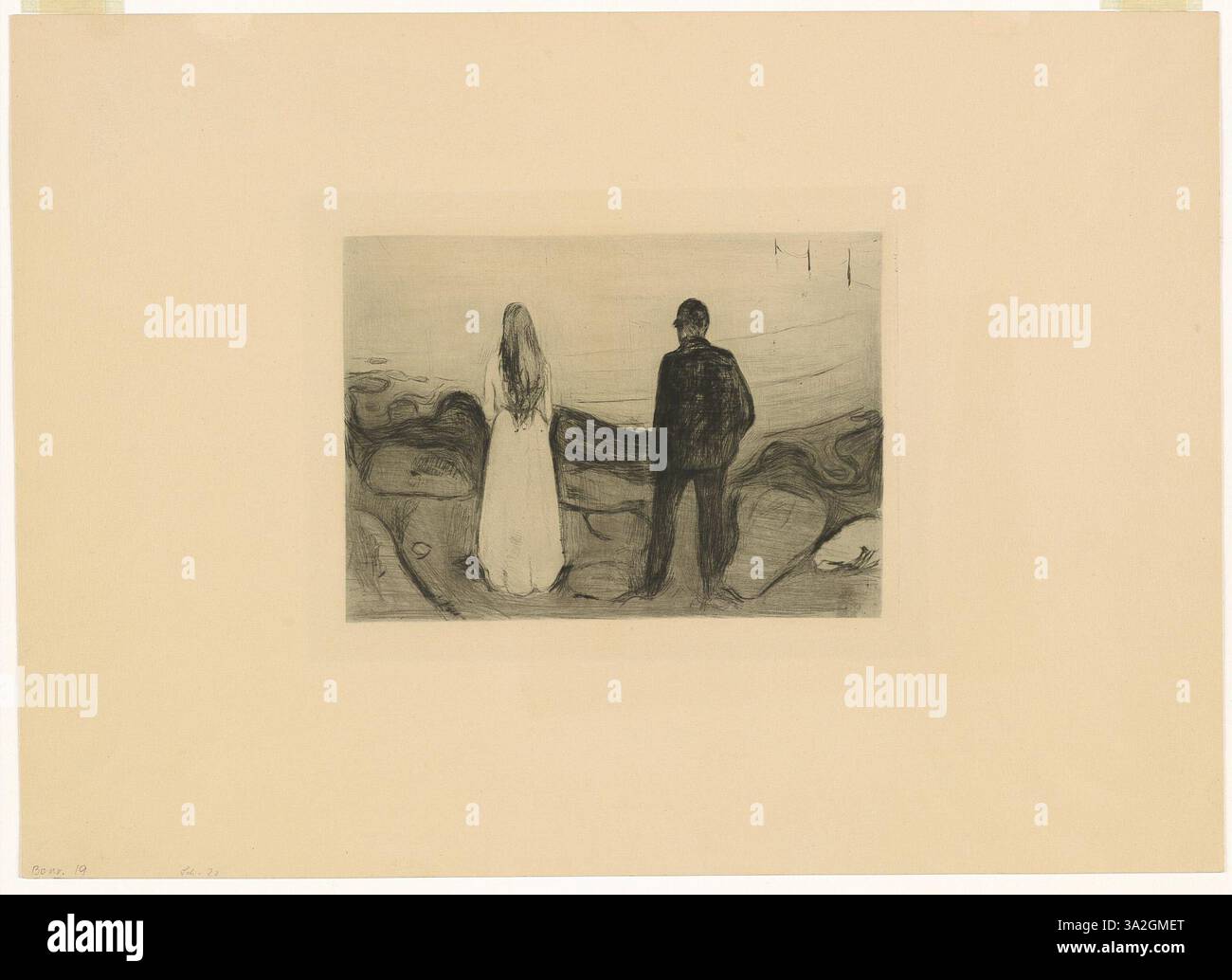 'Two Human Beings. The Lonely Ones' by Edvard Munch depicts two figures ...