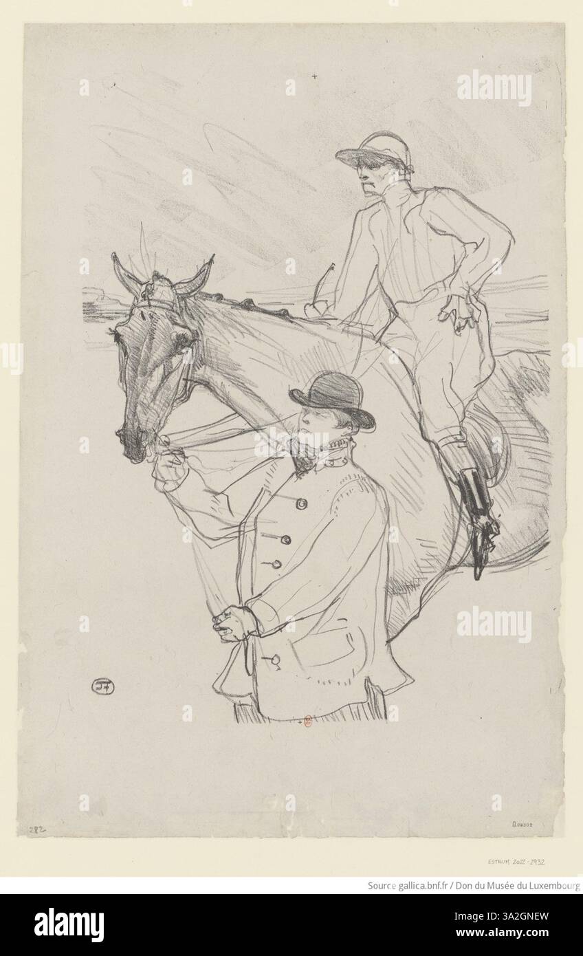 This piece illustrates the energy of a jockey approaching the race post ...