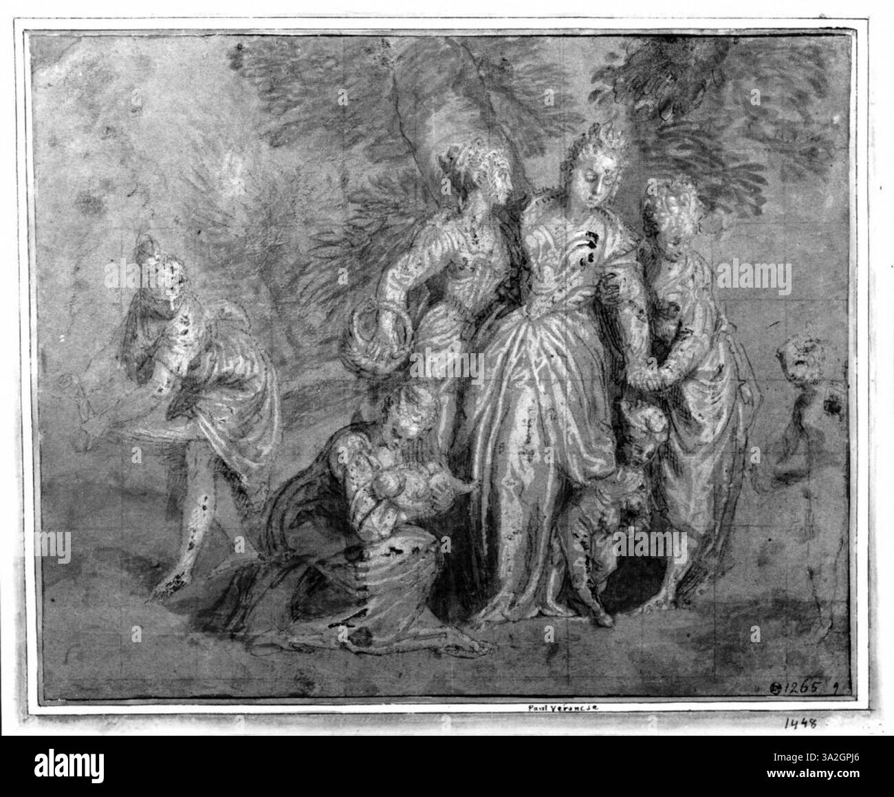 This piece, attributed to the circle of Paolo Veronese, depicts the biblical scene of Moses ...