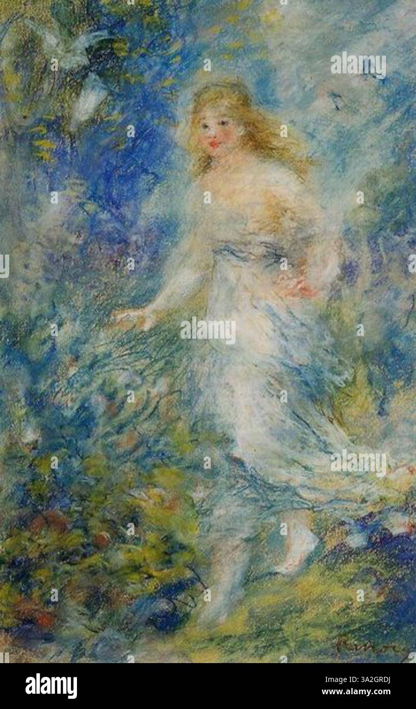 This painting captures the essence of spring, with blooming flowers and ...