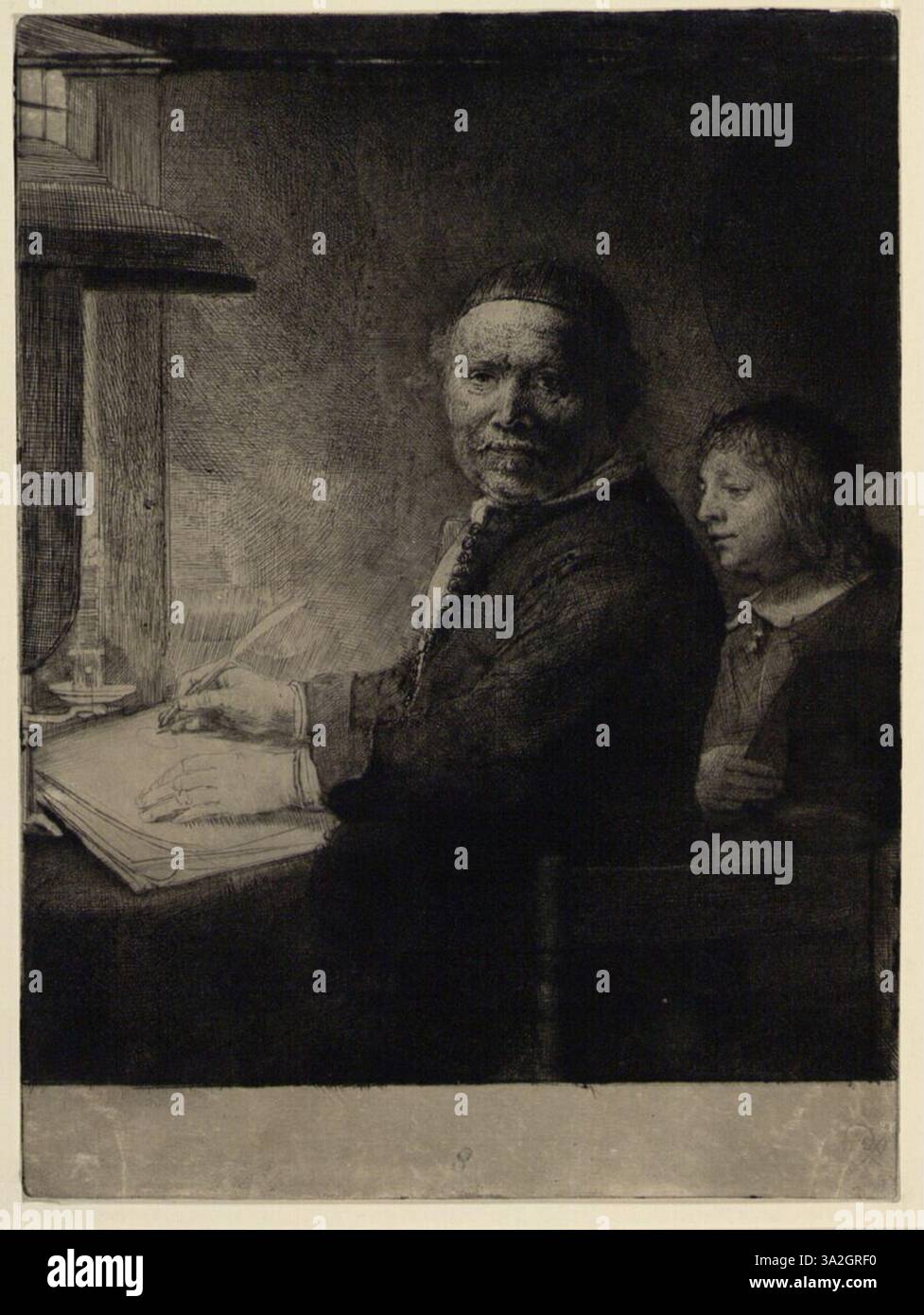 In this portrait, Rembrandt employs his signature chiaroscuro to ...