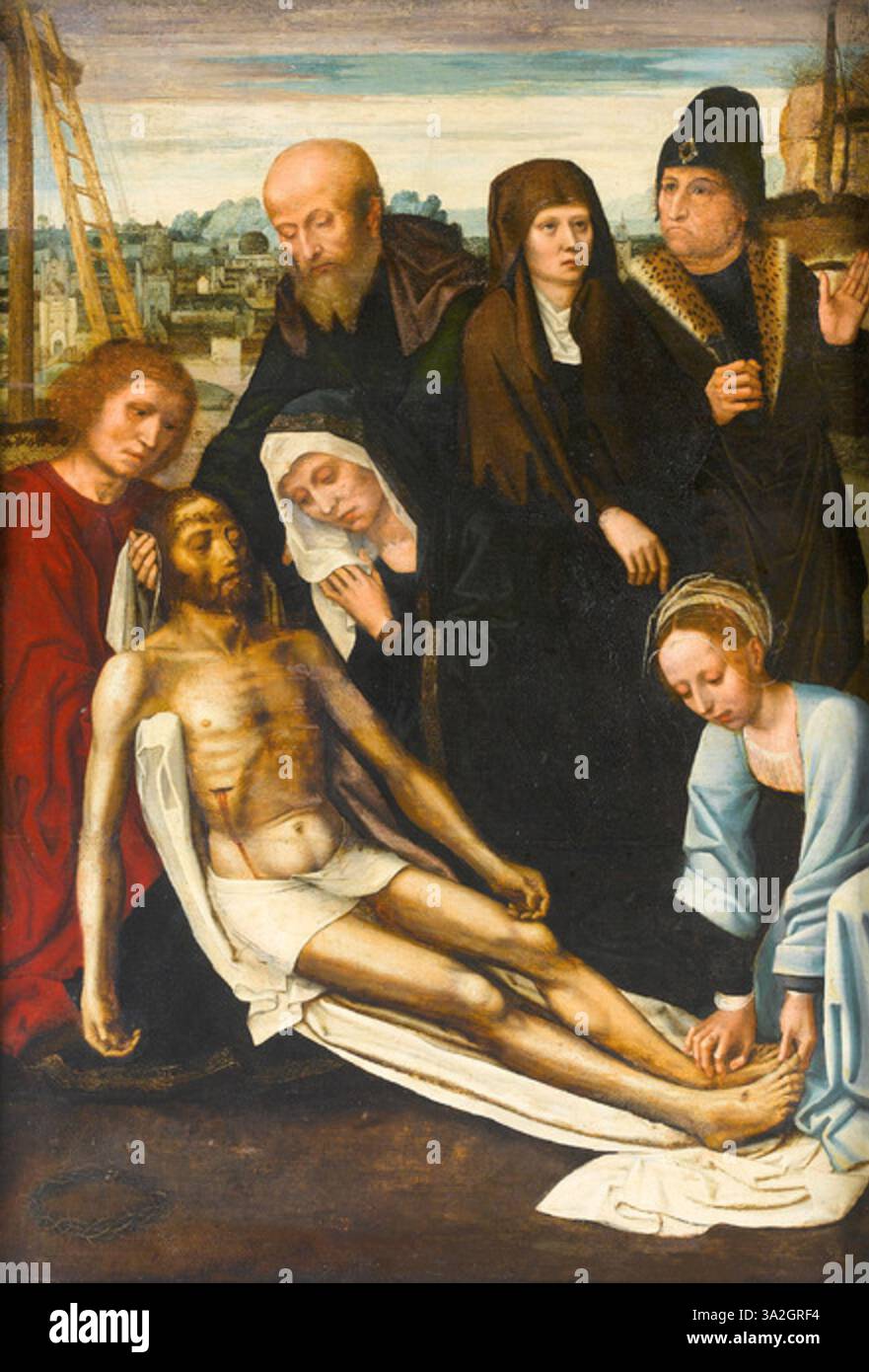 This emotional scene, often referred to as 'De bewening' (The Lamentation), depicts the mourning ...
