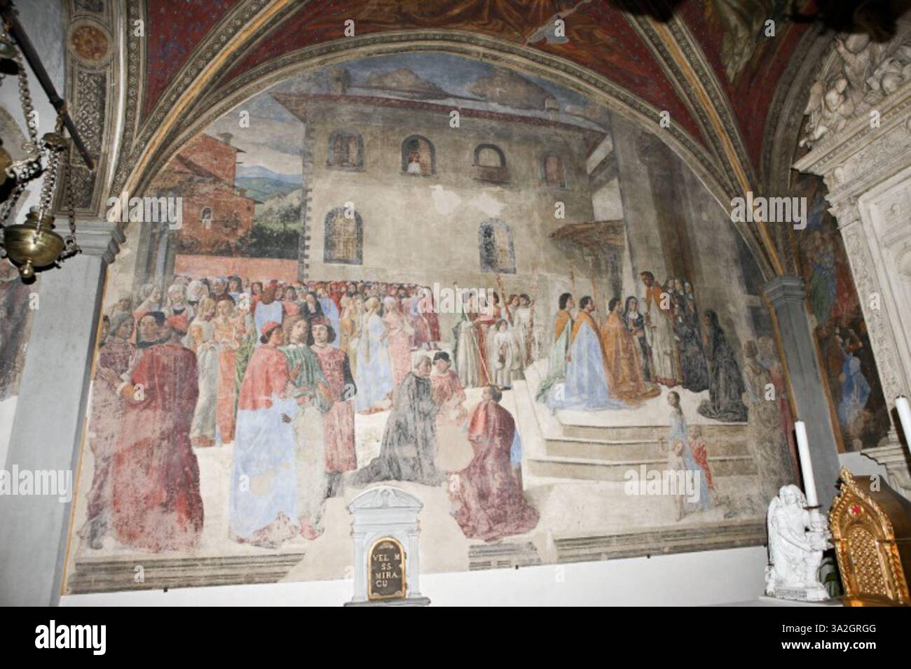 Rosselli’s 1484-1486 painting portrays a religious procession, focusing ...