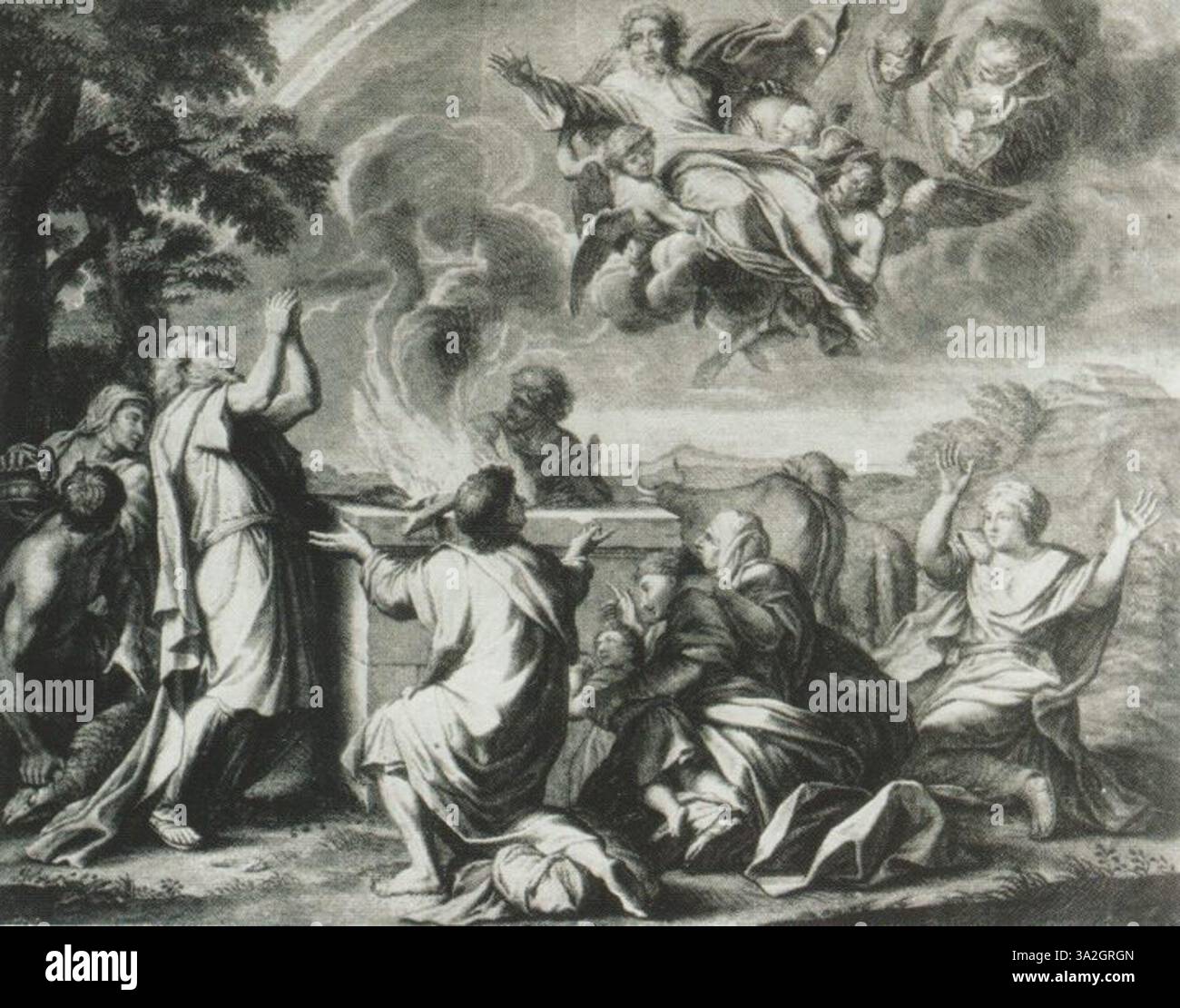 The Sacrifice of Noah by Louis Cossin, after Carlo Maratti, depicts ...
