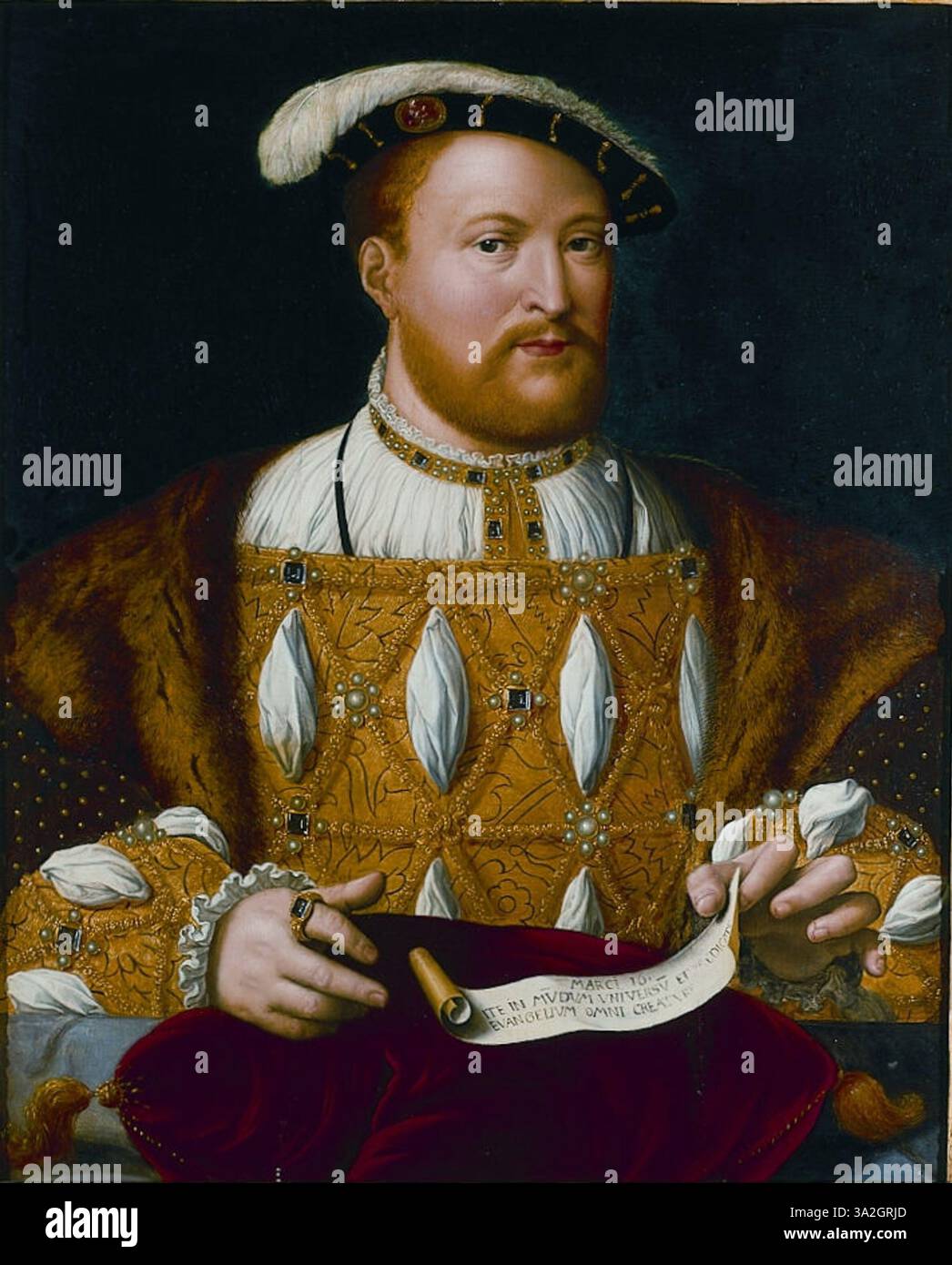 This portrait, attributed to Joos van Cleve, features King Henry VIII ...