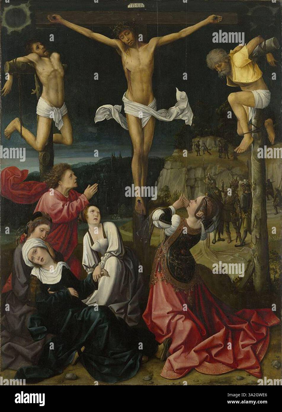 This vivid depiction of the crucifixion showcases the suffering of Christ, a central theme in ...