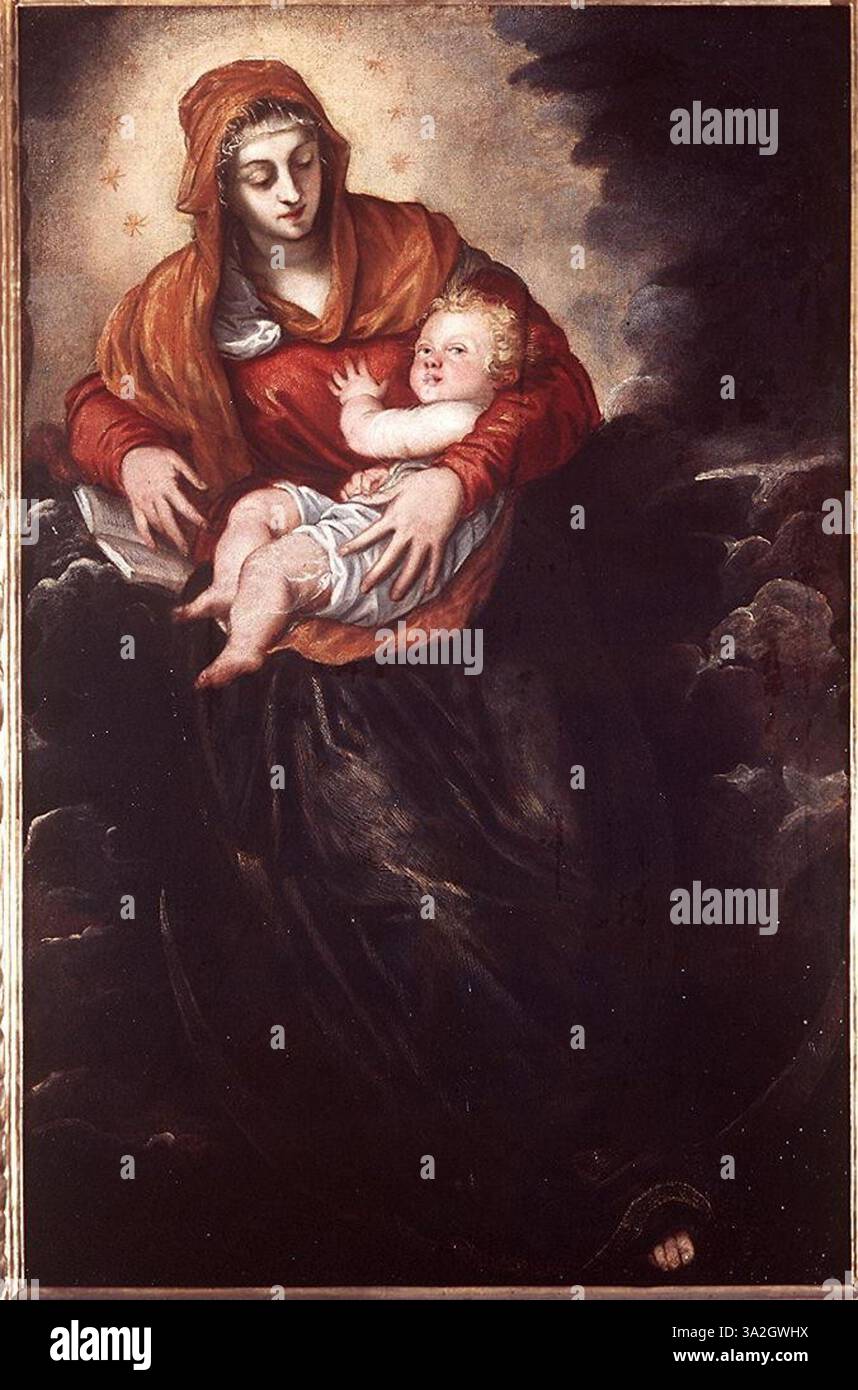 This painting depicts the Virgin Mary holding the Christ Child. Tintoretto’s characteristic use ...