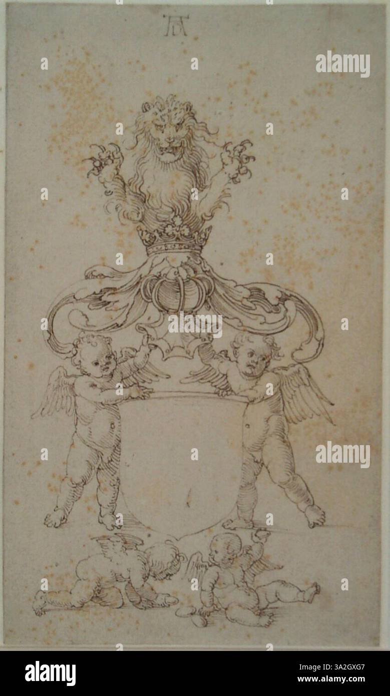 Dürer’s design for a coat of arms features four putti, or cherubic ...