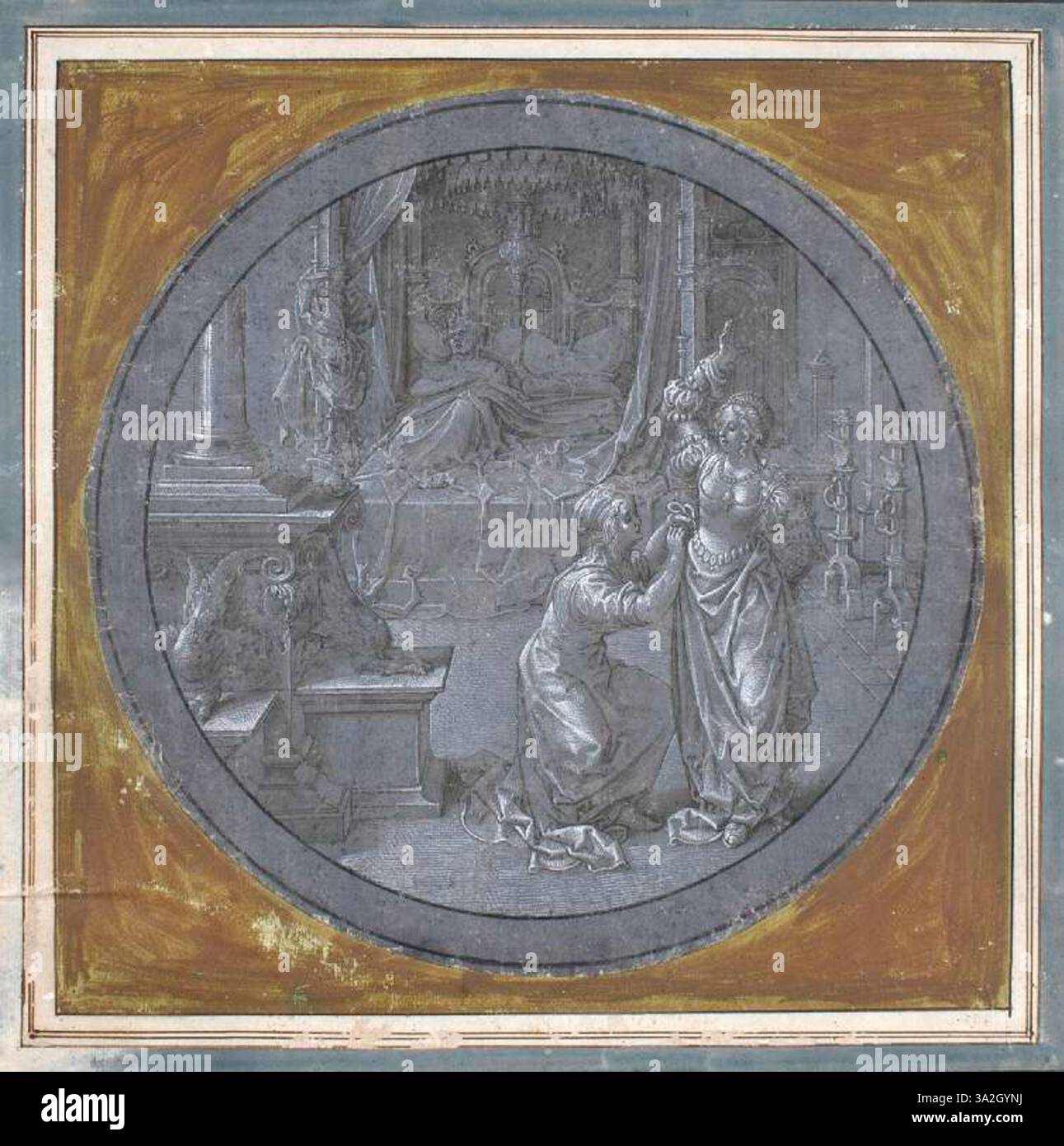 A depiction by Jan Gossaert of David and Abishag, a biblical scene, capturing the intimate and ...