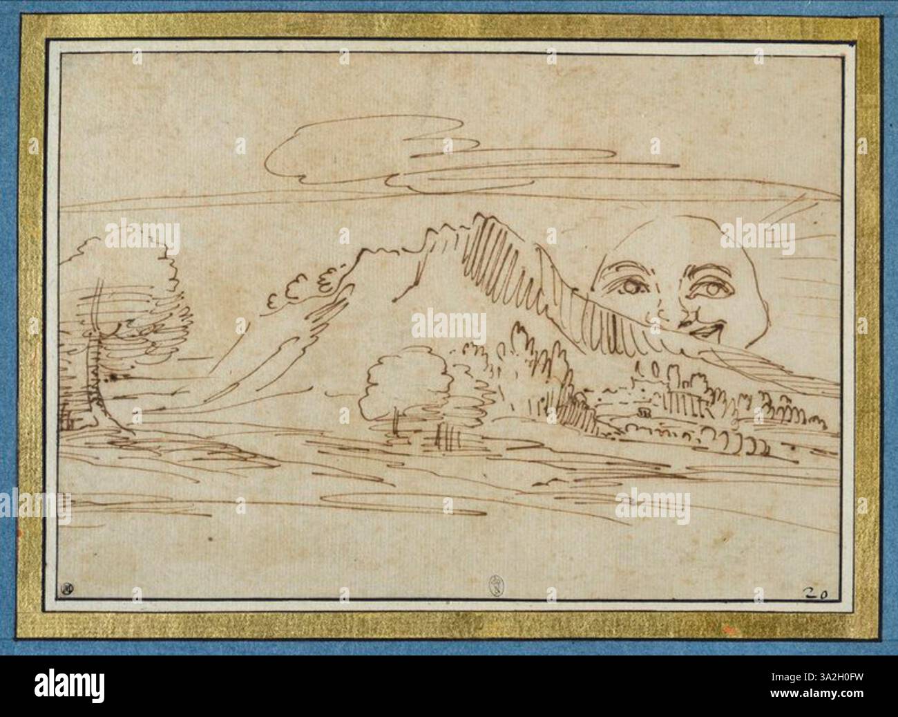 Carracci's drawing of the sun behind a mountain, with the sun depicted ...