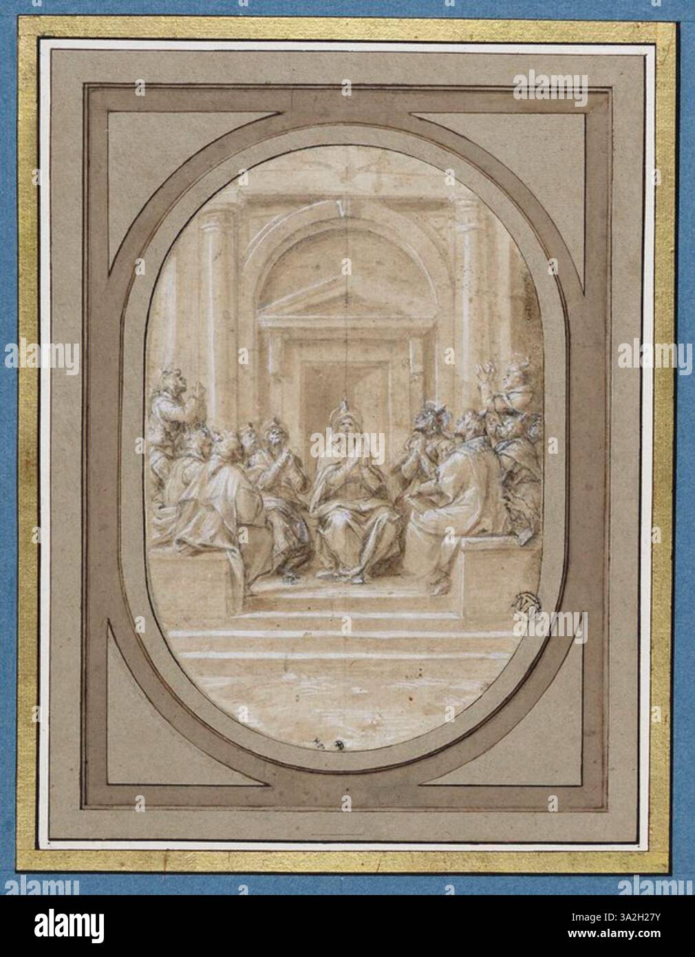 This drawing represents 'The Pentecost,' showing the descent of the ...