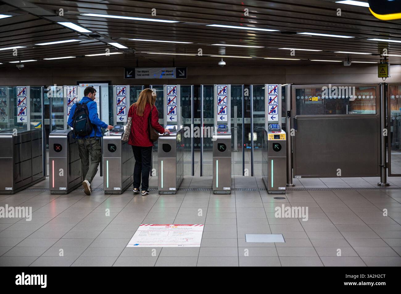 Interior of the Hermann Debroux metro station underground in Auderghem ...
