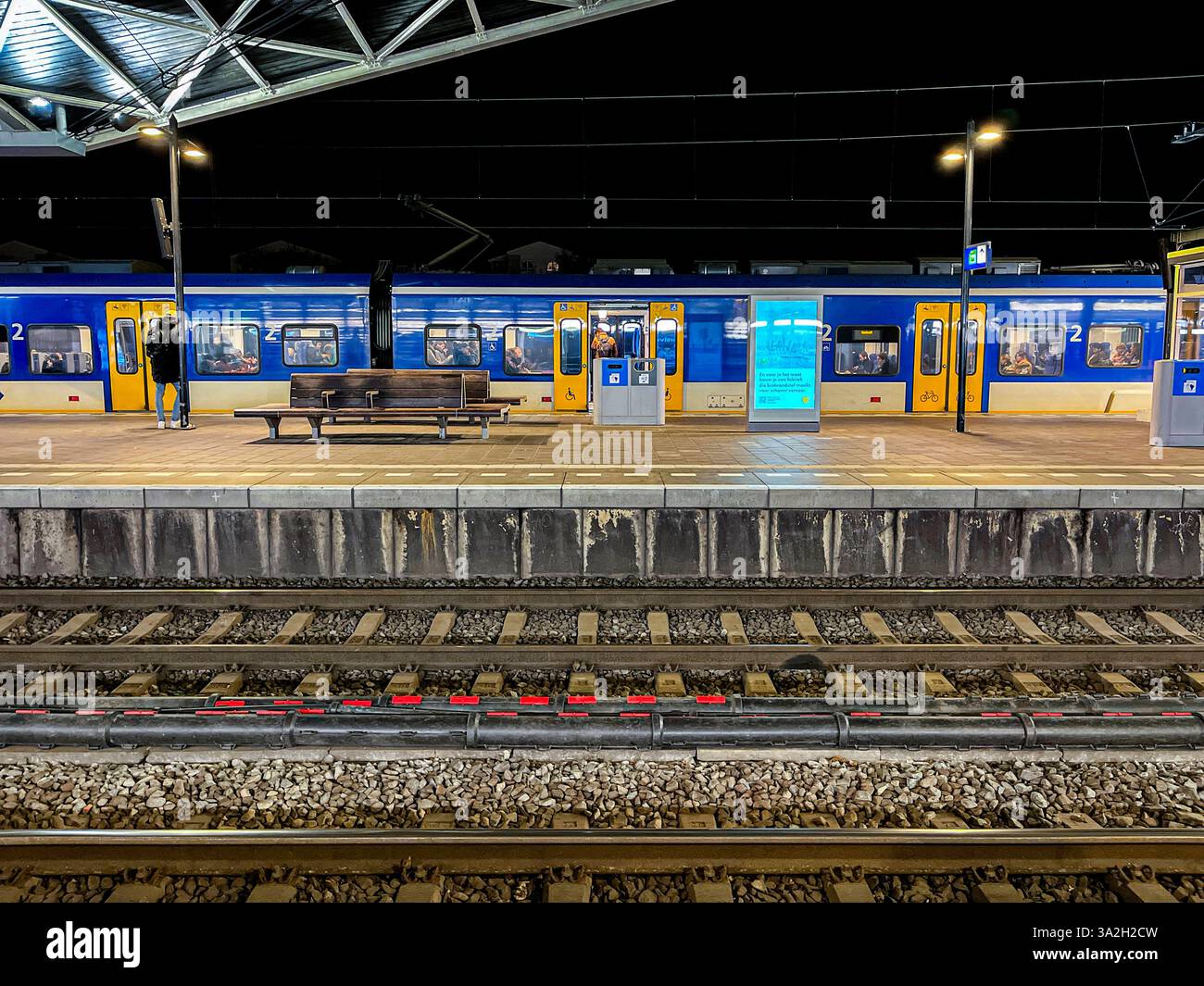 Tilburg s Railwaystation at Night Regional Train Arriving and Departing ...