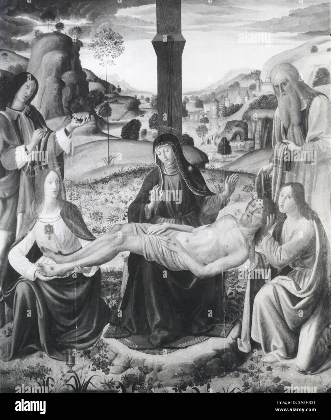 This moving scene of the Lamentation of Christ by Rosselli depicts the sorrow of the Virgin Mary ...