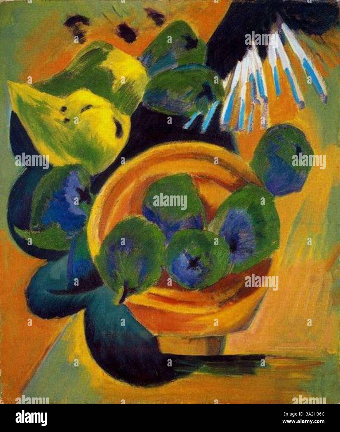 Kirchner’s painting showcases a forest scene with broken tree forms and ...