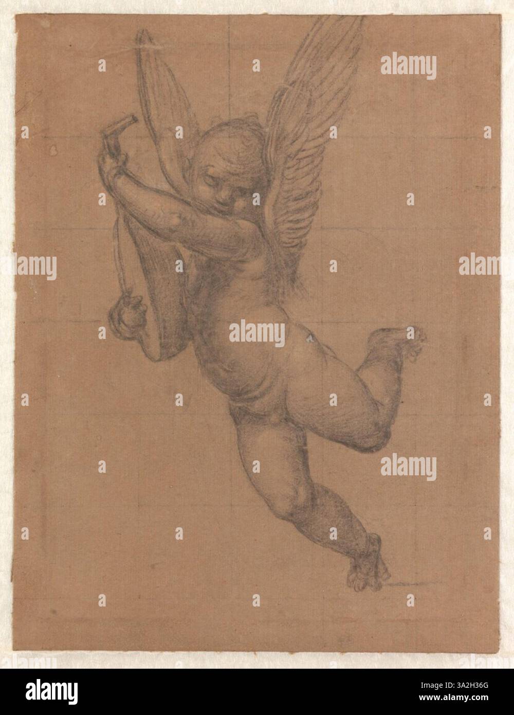 This drawing by Fra Bartolommeo depicts a flying angel playing a lute ...