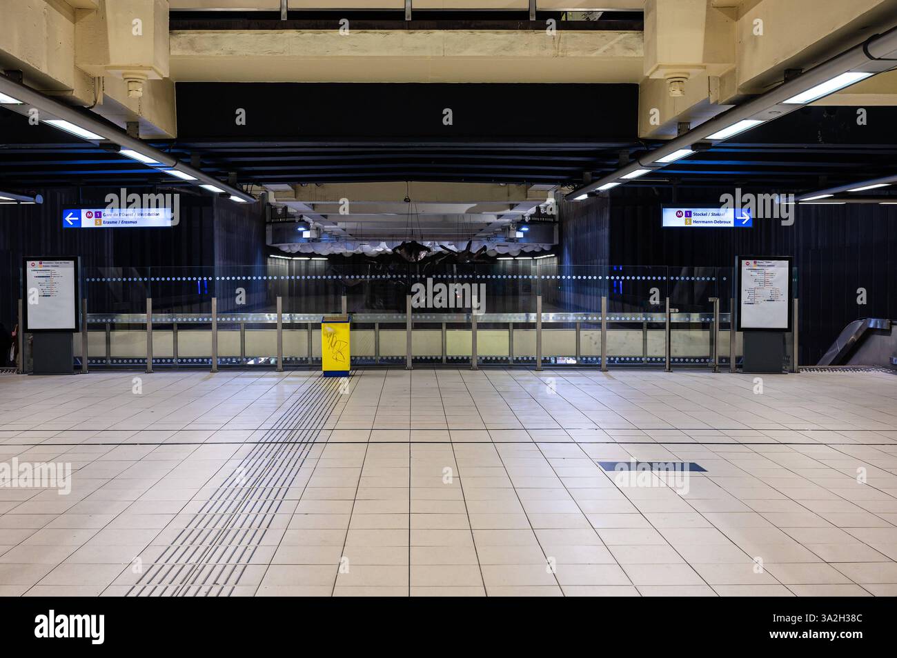 Interior of the Hermann Debroux metro station underground in Auderghem ...
